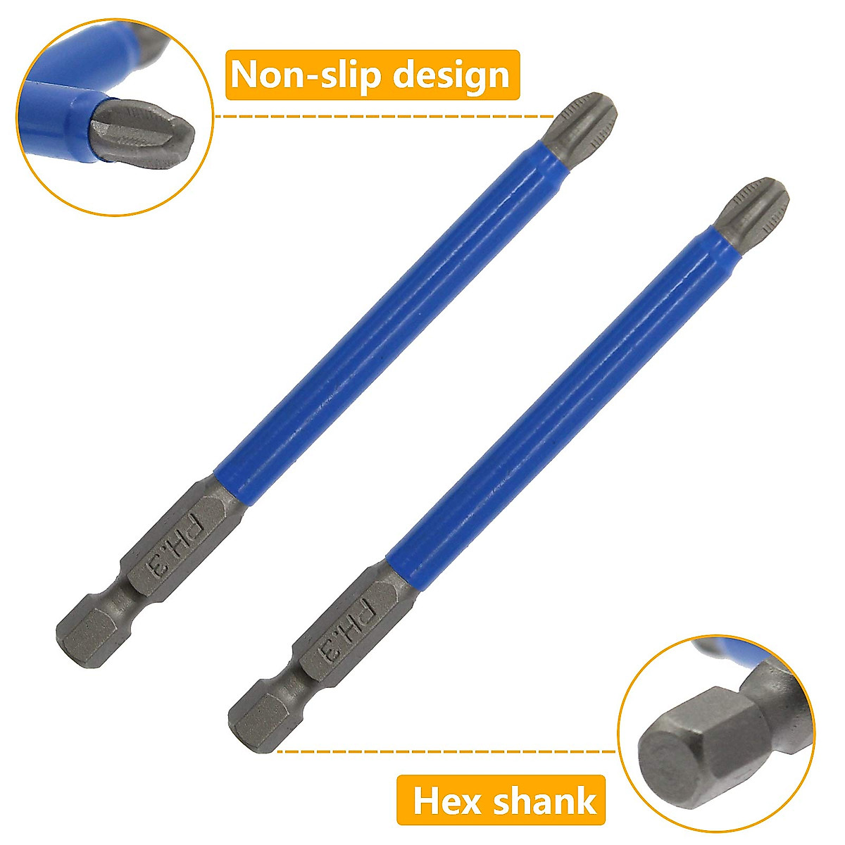 Biaungdo 10Pcs Magnetic PH3 Phillips Bits Set 3.5 inch Long Anti Slip #3 Bit (PH3 x 90MM)