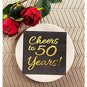 50th Birthday Decorations Men - 50PK - Cheers to 50 Years Napkins 50th Anniversary Decorations 5x5 Inches, Disposable Cocktail Napkins Paper for 50th Wedding Anniversary Decorations Black and Gold