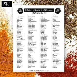 AllSpice Ultimate Spice Label Set 525 Preprinted Water Resistant Round Spice Jar Labels Set 1.5" with Extra Fine White Paint Pen(Modern Black)