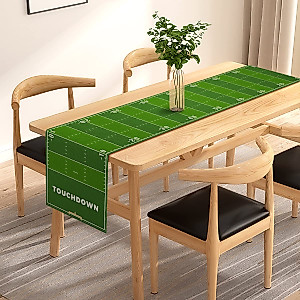 Pudodo Football Field Table Runner Touchdown Game Day Tablecloth Football Theme Birthday Party Kitchen Dining Home Decoration (13" x 72")