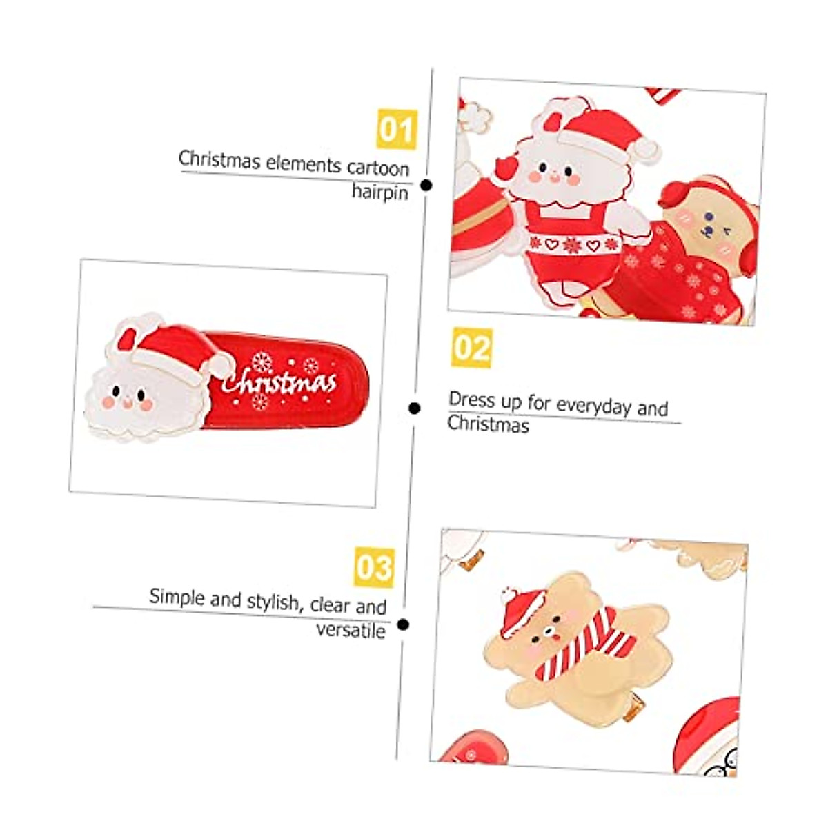 Kisangel 18pcs Holiday Snowman Clip Xmas Man Party Stuffers Clips Gingerbread Pins Santa Farmhouse Barrettes Cute Cartoon Clasp Head Women Rabbit Stocking Duckbill Pin Barrette Grip