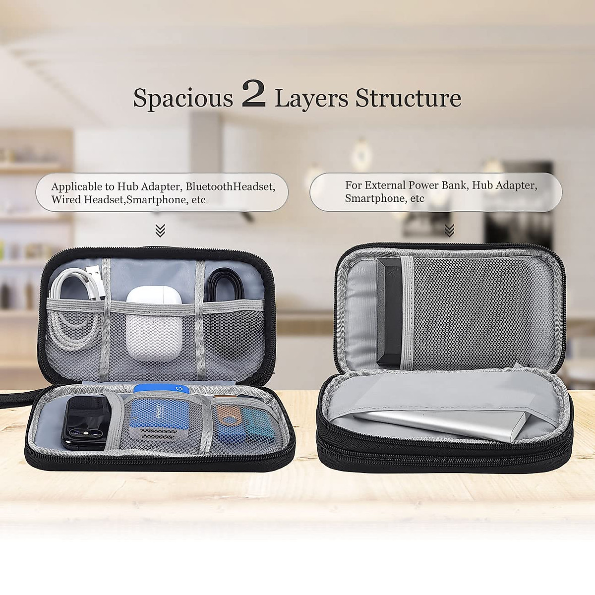 CAOODKDK Electronics Accessories Organizer Pouch Bag, Travel Universal Organizer for Cable, Charger, Phone, SD Card, Business Travel Gadget Bag