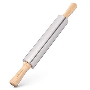 Navaris Stainless Steel Rolling Pin - 17" Non Stick Metal Roller with Wood Handles for Baking, Cooking, Cookies, Biscuits, Pizzas, Dough, Pastry
