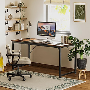 Huuger Computer Desk, 63 Inch Office Desk, Gaming Desk with Storage, Writing Desk Work Desk for Home Office, Study, Modern Simple Desk, Large Legroom, Metal Frame, Rustic Brown and Black