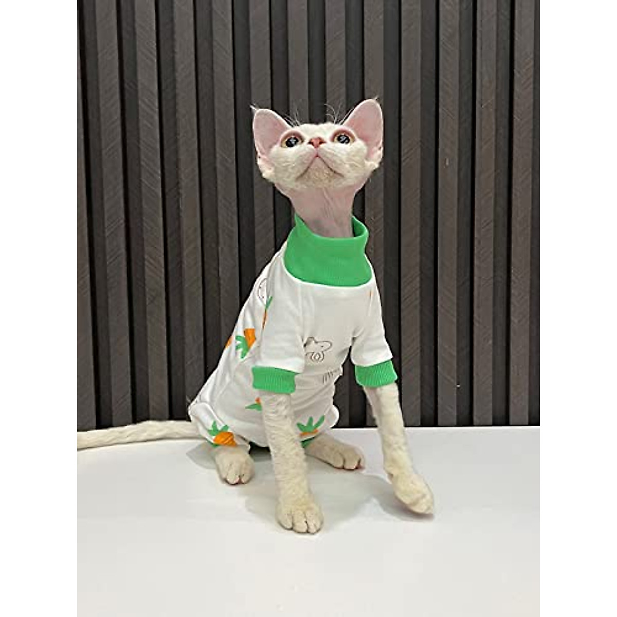 Sphynx Hairless Cat Clothes Autumn Cotton T-Shirts Four Leg Jumpsuit Base Shirts High Collar Pullover Cute Pattern Kitten Shirts Pet Clothes (L（6.6-8.8lbs）, Carrot)