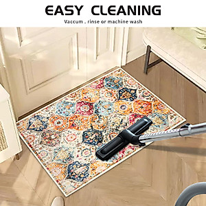 2 Pcs Washable Indoor Doormat 18" x 30" Non Slip Retro Floor Mat Area Rug Absorbent Entrance Rug Distressed Rug, Accent Throw Rug for Bedroom Kitchen Entryway Bathroom(Cream)