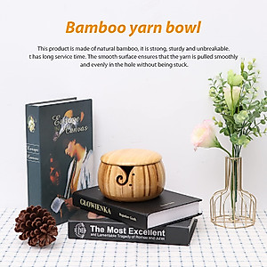 Bamboo Yarn Bowl, Handmade Knitting Yarn Storage Bowl with Removable Lid and Holes, Large Size Knitting Bowl Wool Holder Carbonized Bowl Box for Crochet Knitting Home Decor