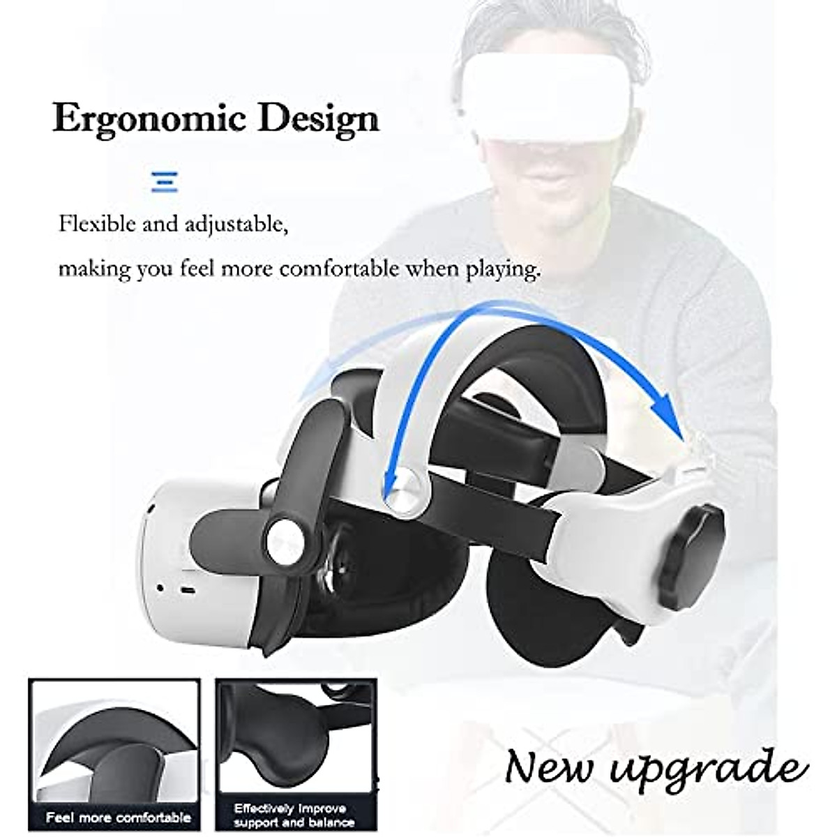 Oculus Quest 2 Head Strap, Replacement for Quest 2, Adjustable Head Strap Headband Enhanced Support and Comfort in VR, Suitable for Children and Adult(Headset Not Included)