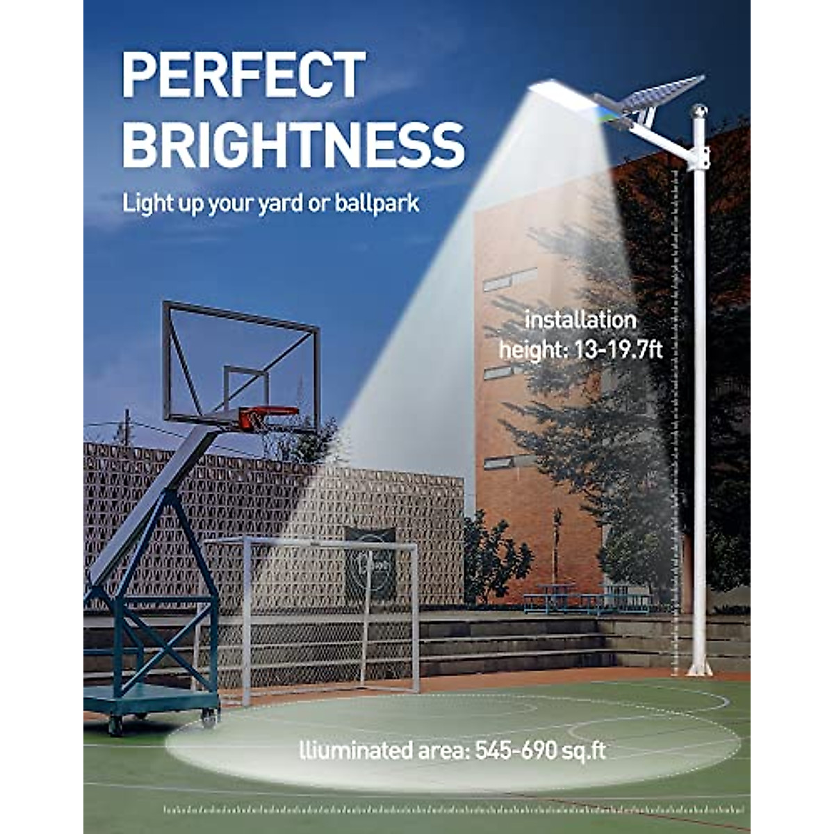 OKPRO S-480J 1000W Solar Street Lights Outdoor Waterproof, 6500K 100000LM Outdoor LED Street Light Dusk to Dawn, LED Wide Angle Lamp with Remote Control, for Parking Lot