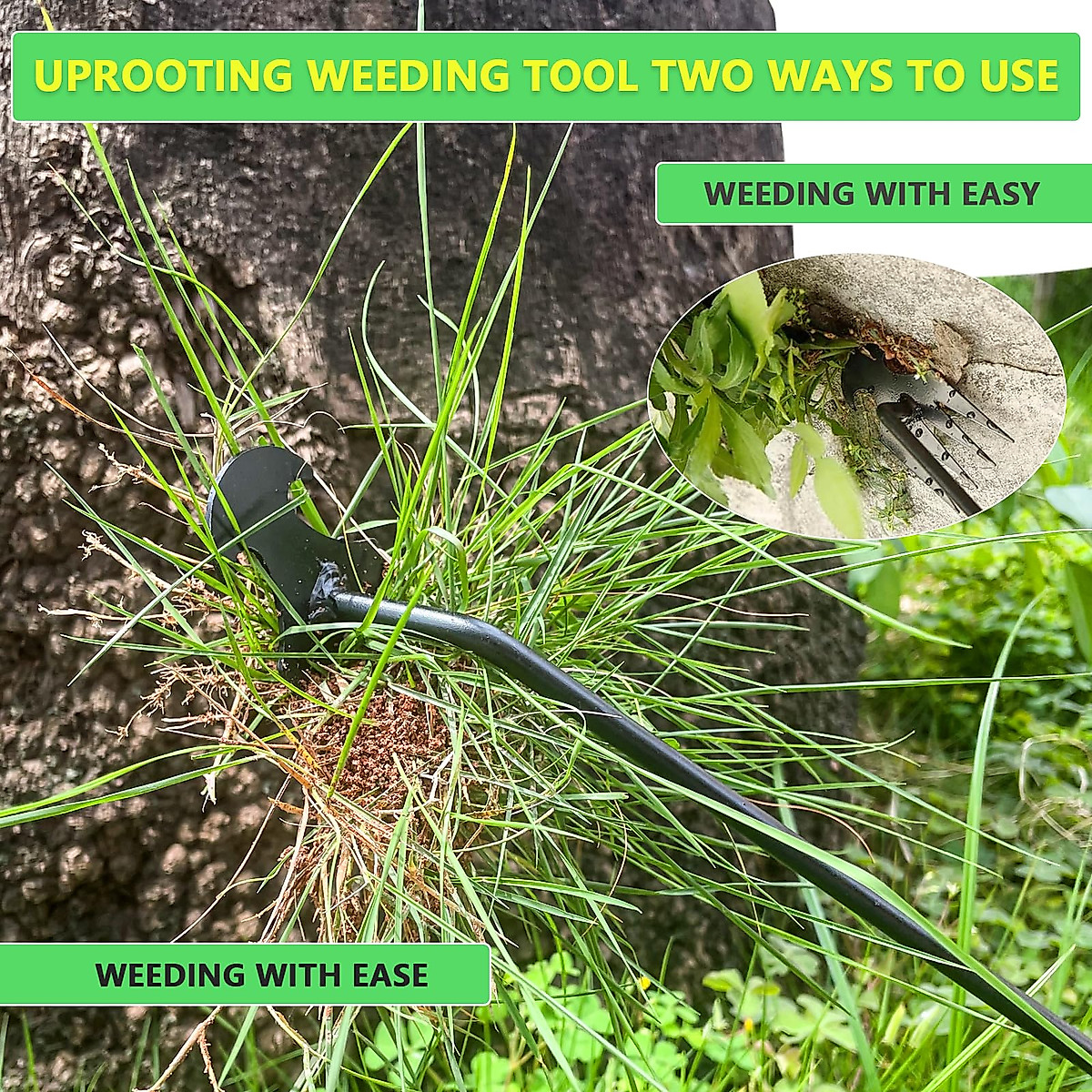 Doubleggs Weed Puller Tool, 4 Teeth Durable Garden Weed Pulling Tool, Portable Garden Weeder Tool with Gloves for Vegetable Gardening, Backyard Farm Weeding Tool (11.81 inch / 30 cm)