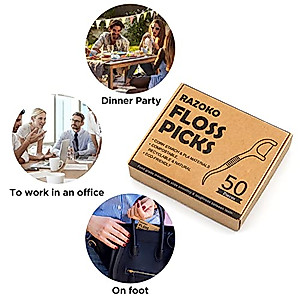 Natural Dental Floss Picks High Toughness Charcoal Toothpicks Sticks-Vegan,Eco-Friendly Sustainable Flossers for Teeth Cleaning (200 Count)