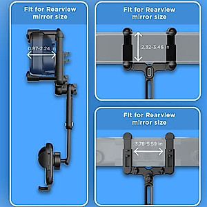 Rearview Mirror Phone Mount-Mirror Phone Holder for Car-Retractable Phone Holder Navigation-Car Phone Mount-Truck Phone Clip for Delivery Driver-Fit Mobiles 4"-7" Most Vehicles+2 Blind Spot Mirror.