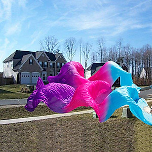 FOSER 1 Pair 1.8M Silk Belly Dance Fan， National Dance Dancing Long Bamboo Fan（Left + Right） (Gradual Blue)