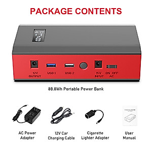 ZeroKor Portable Power Bank with AC Outlet, 65W 110V External Battery Pack 24000mAh Power Pack Portable Power Source Supply for Outdoor RV Tent Camping Home Office Emergency