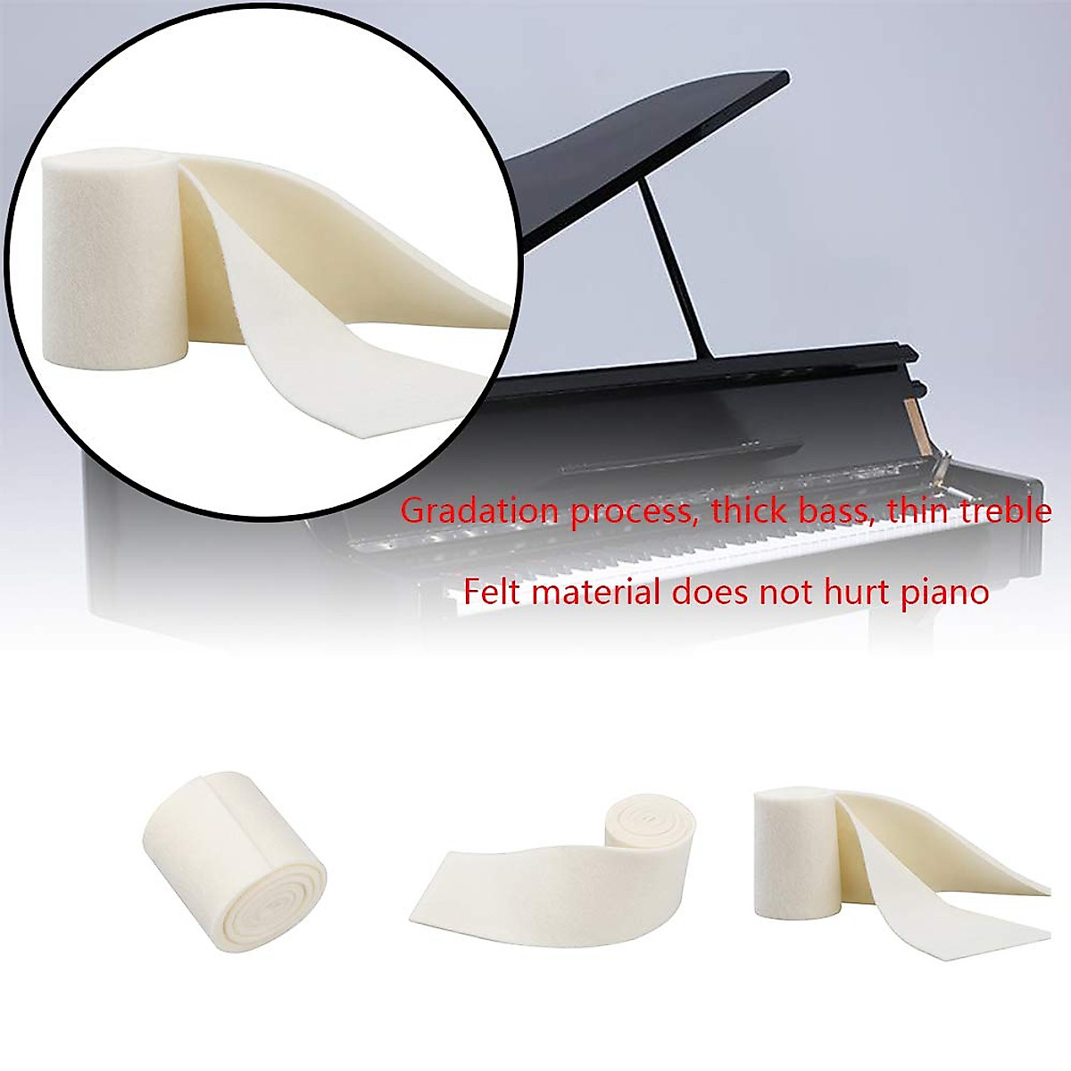 CALIDAKA Piano Muffler Piano Mute Rail Felt Strip Piano Muffler Felt Tapered Durable Soft Non-Fading for to Gradient Process, Thick Bass, High Pitch Thin, Sound Weakening