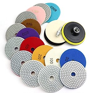 4 Inch Diamond Polishing Pads, 12PCS Wet/Dry Granite Stone 50-6000 Grit for Drill, Grinder, Polisher - For Concrete Marble Stone Countertop Quartz