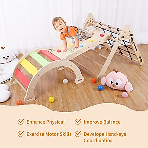 Toddler Indoor Gym Playset, 3-in-1 Wooden Climbing Toys, Triangle Folding Climbing for Climbing & Sliding for Boys and Girls,18M+