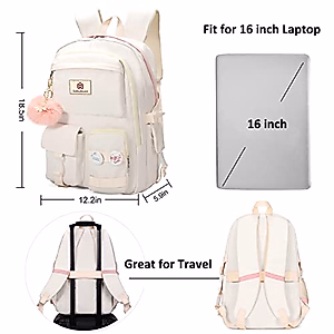 HIDDS Laptop Backpacks 15.6 Inch School Bag College Backpack Anti Theft Travel Daypack Large Bookbags for Teens Girls Women Students (Off-white)