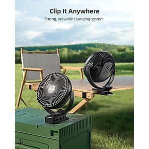 Koonie 10000mAh Clip on Fan Rechargeable, 8-Inch Battery Operated Desk Fan, USB Fan with 4 Speeds, Strong Airflow Sturdy Clamp for Golf Cart Office Desk Outdoor Travel Camping Tent Gym Treadmill,Black
