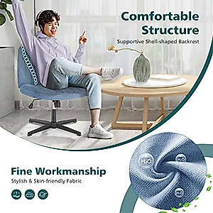 OLIXIS Cross Legged Armless Wide Adjustable Swivel Padded Fabric Home Office Desk Chair No Wheels, Blue
