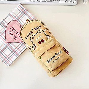 Cute Pencil Case Zipper Pouch Canvas Stitch Soft Fabric Big Capacity Bag With Compartments Little Bear Pattern Kwaii Office School Stationary Supplies for Kids Girls Boys Adults