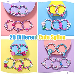 JOTIKO 20 Psc Bracelets for Little Girls - Princess Birthday Party Favors Goodie Bag Pinata Stuffers, Cute Friendship Rainbow Beaded Bracelet Play Jewelry Unicorn Mermaid Animals Wooden Charms Classroom Exchange Gifts