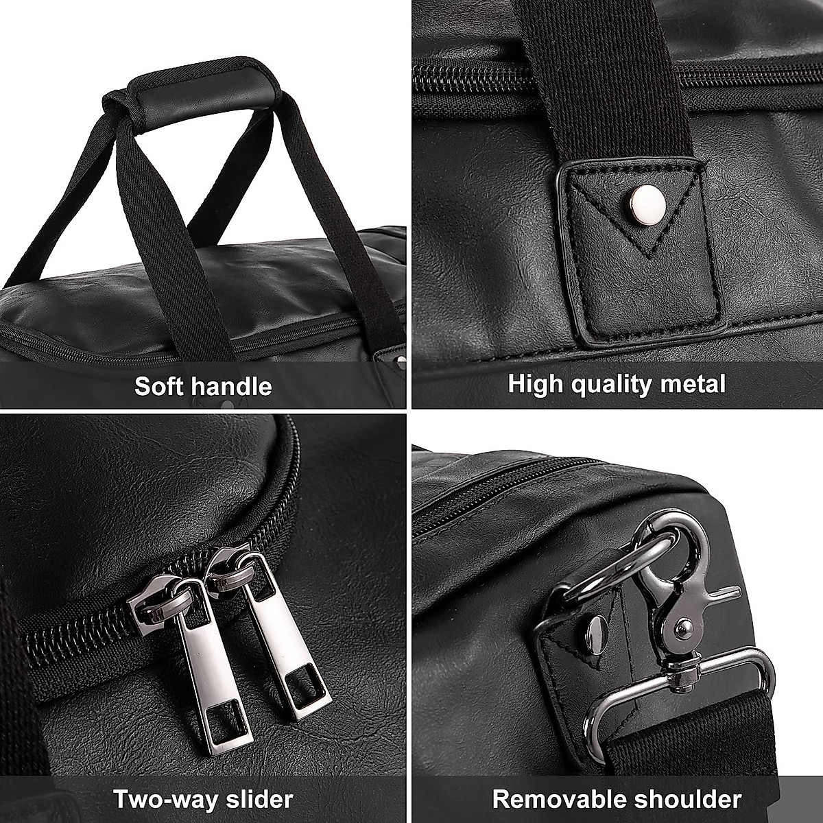 Gym Duffle Bag Backpack, Leather Duffel Bags for Traveling Sports Bag Overnight Bag Backpack with Shoe Compartment Weekender Bag for Men Women-Black