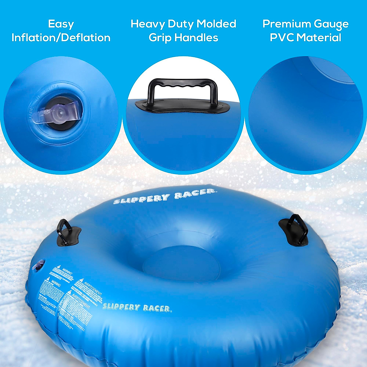 Slippery Racer Airraid Inflatable Snow Tube Sled, Blue