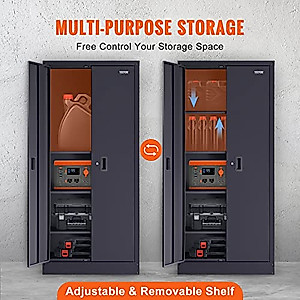 VEVOR Metal Storage Cabinet, 200 lbs Load Capacity per Shelf, 70'' Tall Lockable Powder-Coating Steel Garage Cabinet with 4 Adjustable Shelves, Magnet Doors & Lock, Perfect for Office Home Garage