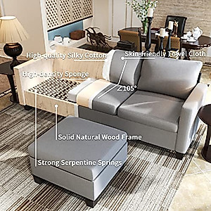 GUNJI Sectional Sofa Couch for Living Room Modern Convertible L-Shaped Couch with Reversible Chaise Fabric 3-Seat Sectional Couch for Small Spaces (Light Gray)