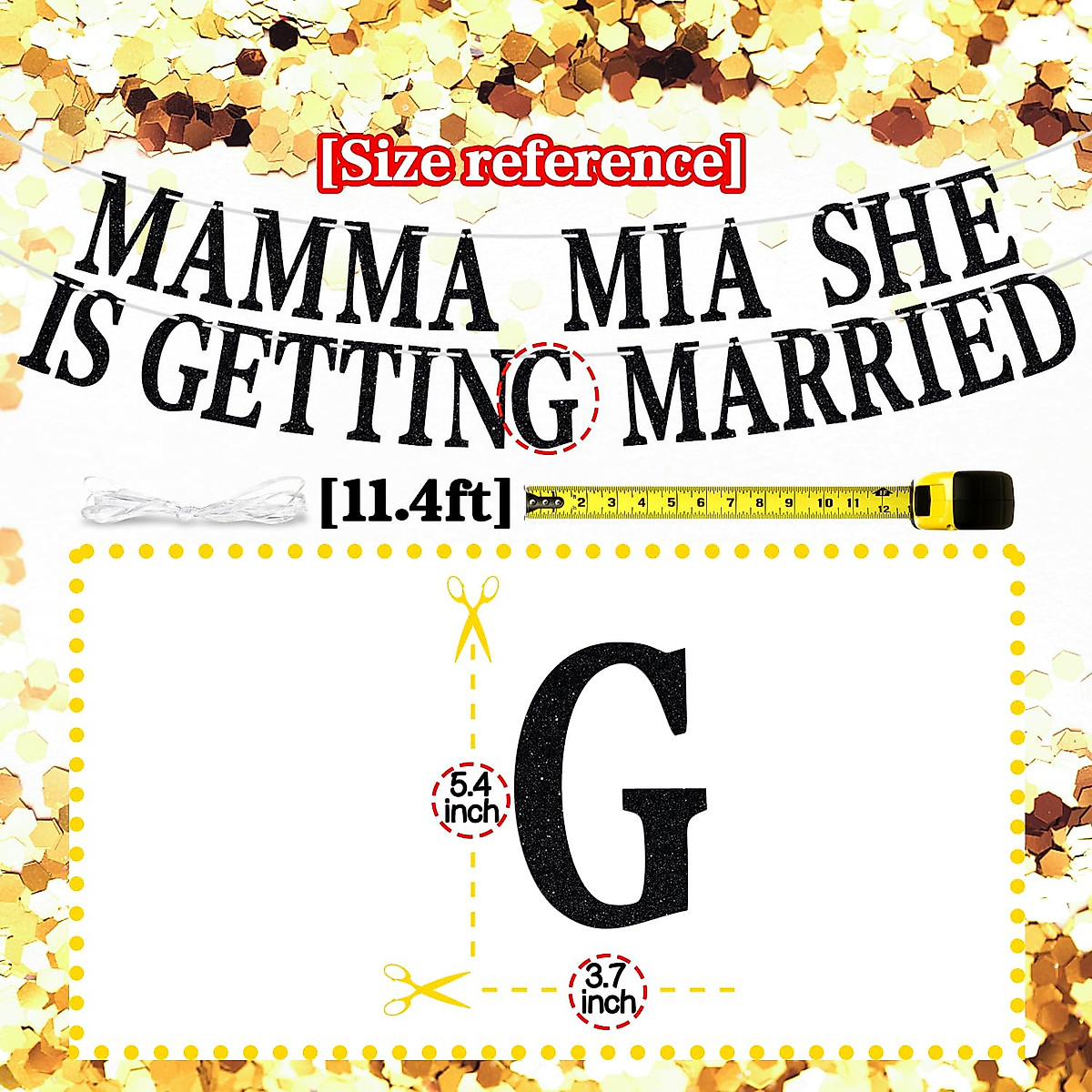 Mamma Mia She is Getting Married Banner, Newly Engaged/Wedding Gift for Bride, Engagement/Wedding/Brial Shower Party Decoration Supplies for Friends, Black Glitter