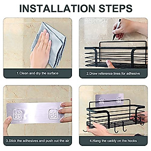 Gulex 2 Pack Adhesive Shower Caddy Shower Shelves with Hooks, No Drilling Stainless Steel Shower Shelf Bathroom Organizer