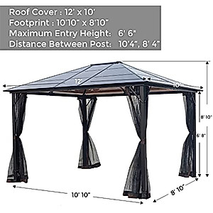 12 Ft. X 10 Ft. Outdoor Aluminum Gazebo with Hardtop Netting for Lawn, Backyard