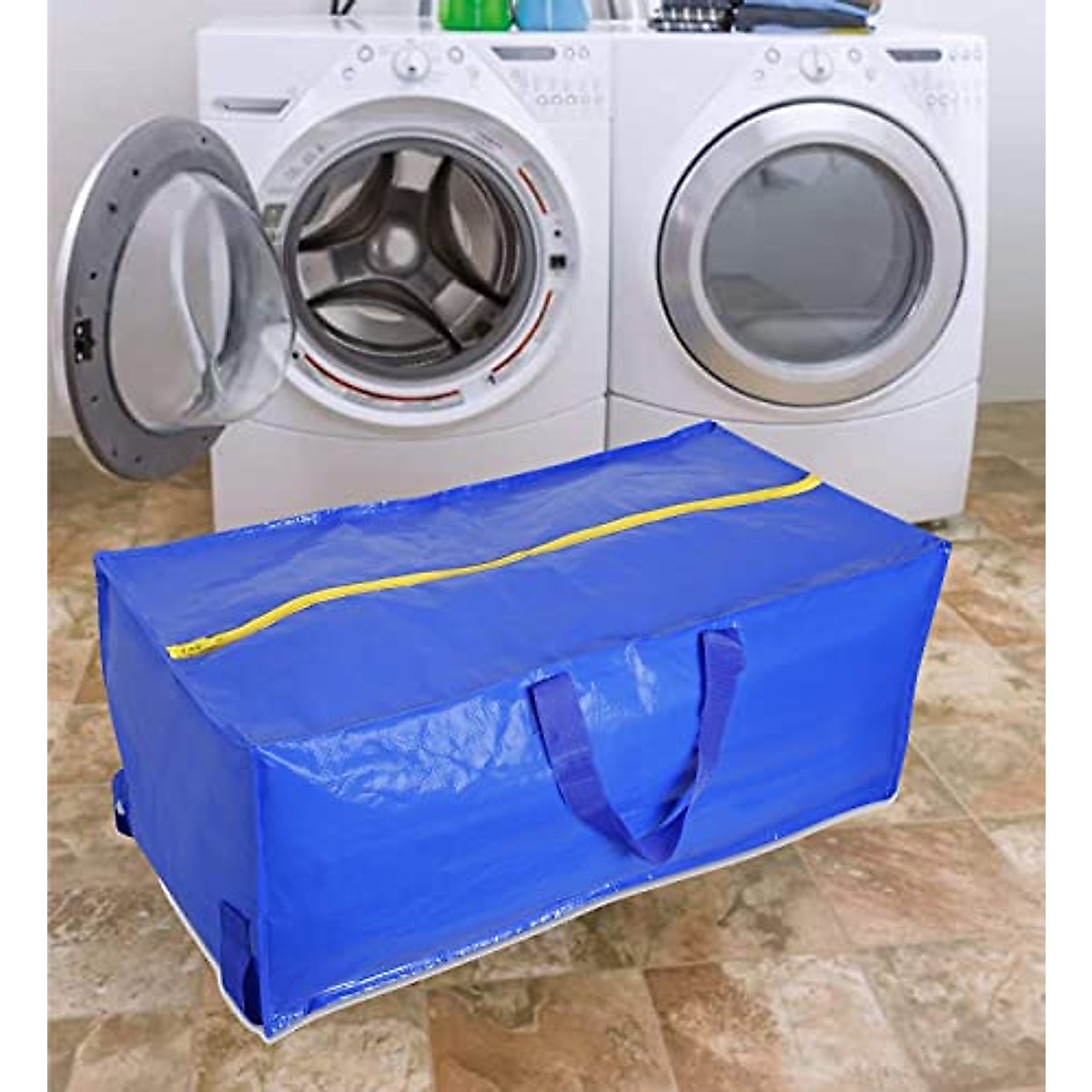 6 Pack Large Moving Bags w Zipper & Handle, Organizer Storage Bag Moving Bags Tote for Clothing,College Moving Bag, Storage Bag Shopping Travel Laundry Tote, College Dorm Room Essentials, Clothes Storage Bins Compatible with Frakta Cart