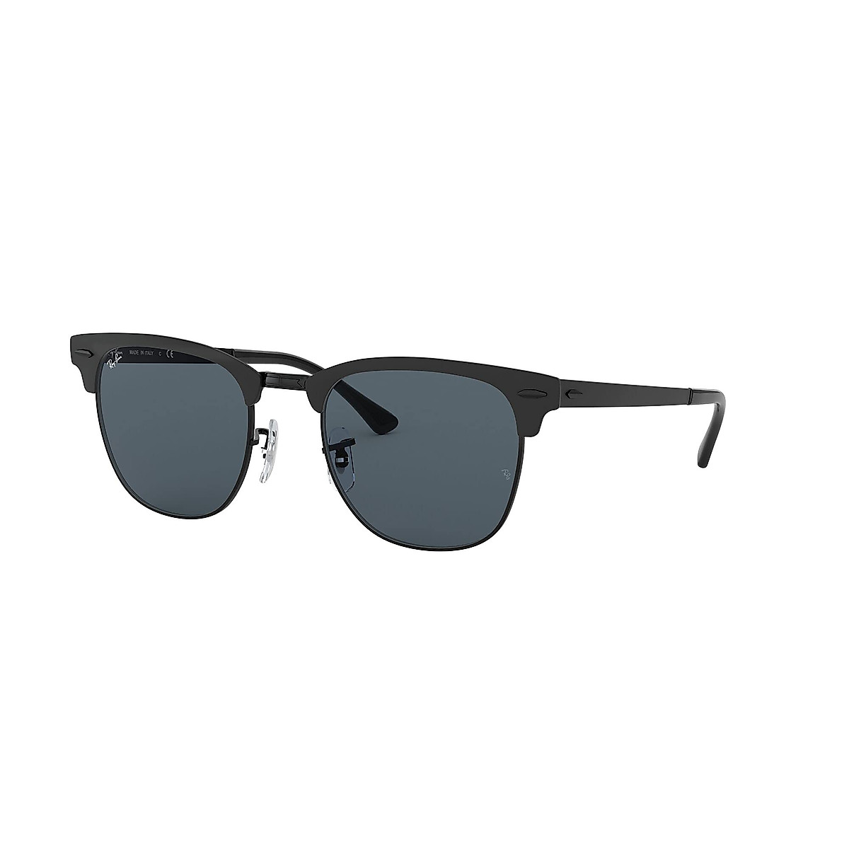Ray-Ban RB3716 Clubmaster Metal Square Sunglasses, Matte Black On Black/Blue, 51 mm