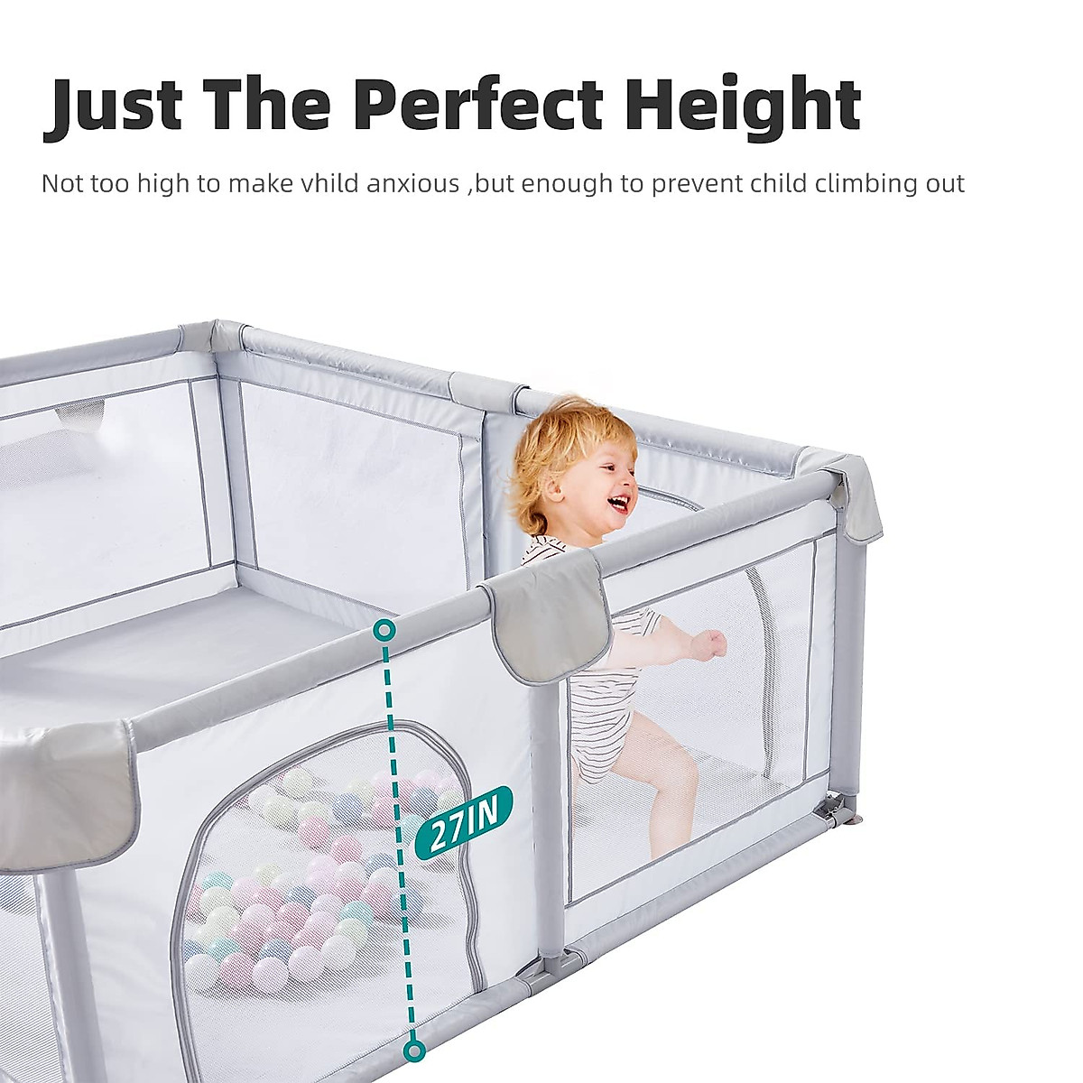 BOJOY Baby Playpen, Playpen for Babies (73x61x27inch), Kids Safe Play Center for Babies and Toddlers, Extra Large Playpen, Sturdy Play Yard for Toddler,Children's Fences Play Area(Grey)