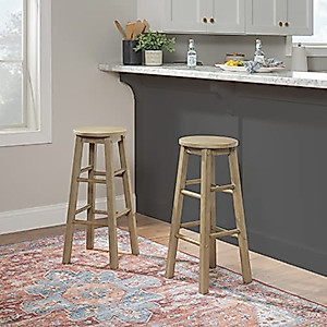 Linon Zeke Grey Wash 29" Barstool with Round Seat