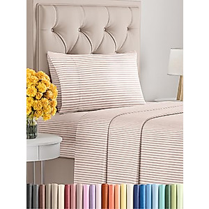 Twin Size 3 Piece Sheet Set - Extra Soft, Breathable & Cooling Sheets - Hotel Luxury Durable Bed Sheets for Women & Men - Deep Pockets, Easy-Fit & Wrinkle-Free Sheets - Blush Stripes Oeko-Tex Sheets