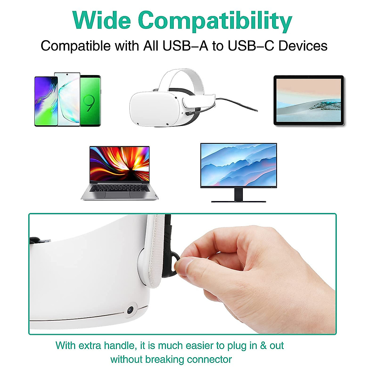 SEVENKA Long Link Cable for Quest 3/2/Quest, 16.4ft/5m USB C 3.2 Gen1 Cable for PC Gaming & VR Headset, Fast Charging & High Speed Data Transfer 90 Degree Type C to USB A Cable Fast Charger Cord