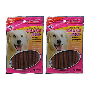 Carolina Prime 2 Pack of Oven-Baked Salmon Jerky Wheat-Free Dog Treats, 6 Ounces each, Made in the USA