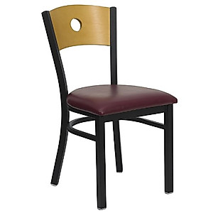 Flash Furniture HERCULES Series Black Circle Back Metal Restaurant Chair - Natural Wood Back, Burgundy Vinyl Seat