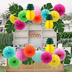 Flamingo Party Honeycomb Decoration, Hanging Paper Fan, Palm Leaf , Pineapple Paper lanternFiesta Party Supplies, Tissue Paper Flowers for Hawaiian Beach Luau Party Birthday Wedding Photo Backdrop