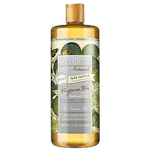 Dr Jacobs Naturals Pure Castile Liquid Soap Gel - Sensitive (Unscented, 32 oz 1-Pack) Made with Premium Organic Oils - Vegan, No Palm Oil, GMO Free - Concentrated, Multi-Purpose for Face, Body, Hair, Pets, Laundry and Dishes - Hypoallergenic and Dermatolo