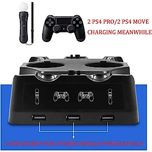 Controller Charger Charging Station Fast Charging Adapter, Multi Functional Charging Station for Sony / Move/ VR Controller with LED Indicator