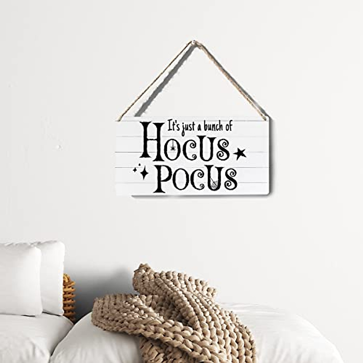 Funny Sign Decor It's Just a Bunch of Hocus Pocus Wooden Sign Plaque Wall Hanging Posters Artwork 12”X6” Rustic Home Decoration