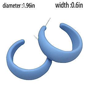 INENIMARTJ Trendy Colorful C Shape Hoop Earrings Resin Acrylic Earrings for Women Cute Candy Blue Color Y2k Earrings Lightweight Chunky Hoop Earrings for Women (C)