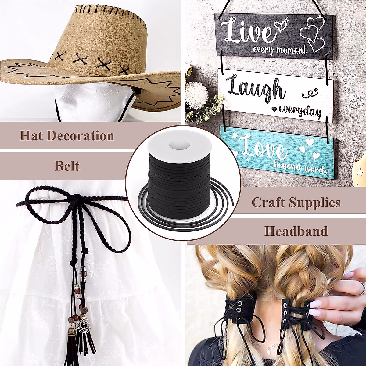 Leather String, Flat Suede Cord Faux Leather Cord Thin Leather Lace for Bracelets, Necklaces, Jewelry Making and Art Crafts (2.7 MM Black)