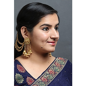 Bindhani Indian Bahubali Style Long Tassel With Multiple Small Jhumki Earring & Back Hair Chain For Women