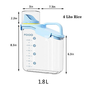 TTpn 4 Lbs Rice Airtight Dry Food Storage Container Set of 2. Cereal Containers Dispenser ，Airtight Design .Measuring Cup Pour Spout with for Cereal, Rice, Flour and Sugar- 1.8L Capacities