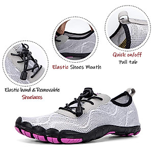 HIITAVE Women Water Shoes Quick Dry Barefoot Aqua Socks River Beach Swim Diving Surf Pool Yoga Light Gray/Purple 9 M US Women